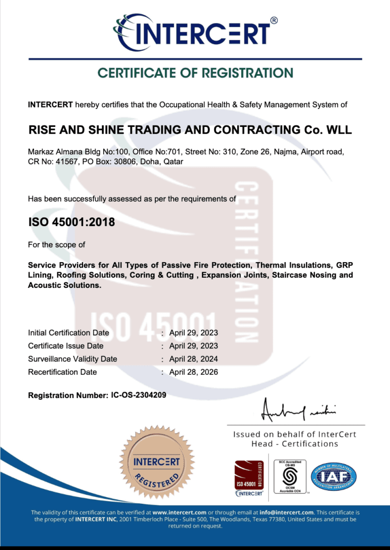 ISO Certificates - Firestop Contractors in Qatar | Rise And Shine Group ...